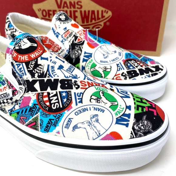 Vans | Shoes | Vans Comics Classic Slip On Stickers Mash Up Canvas Sb ...
